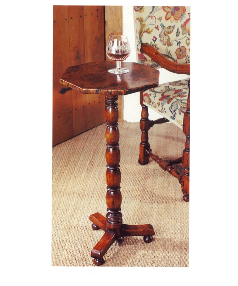 Tudor Oak Torchiere Burr Top Side Table - Lamp Tables - Hafren Furnishers