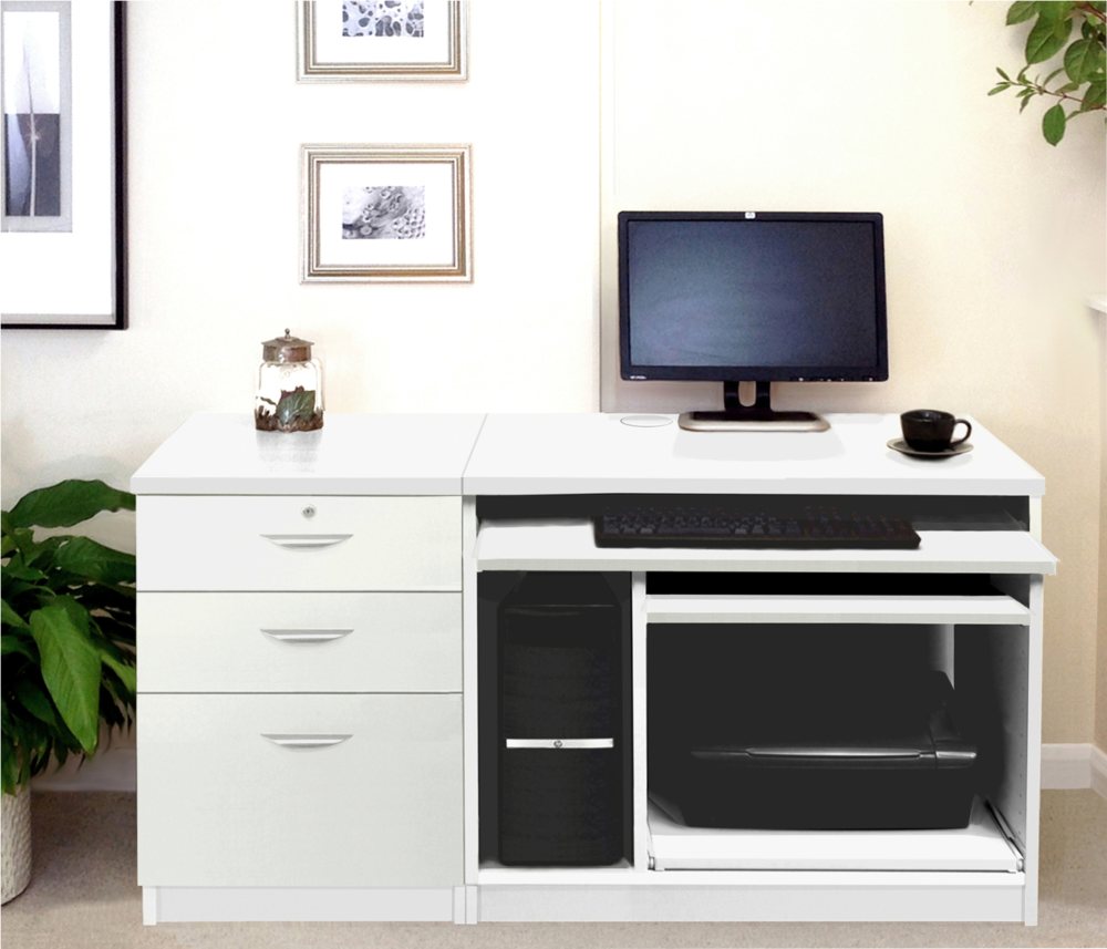 R White Cabinets Set 06 - Computer Work Station with 3 Drawer Unit ...