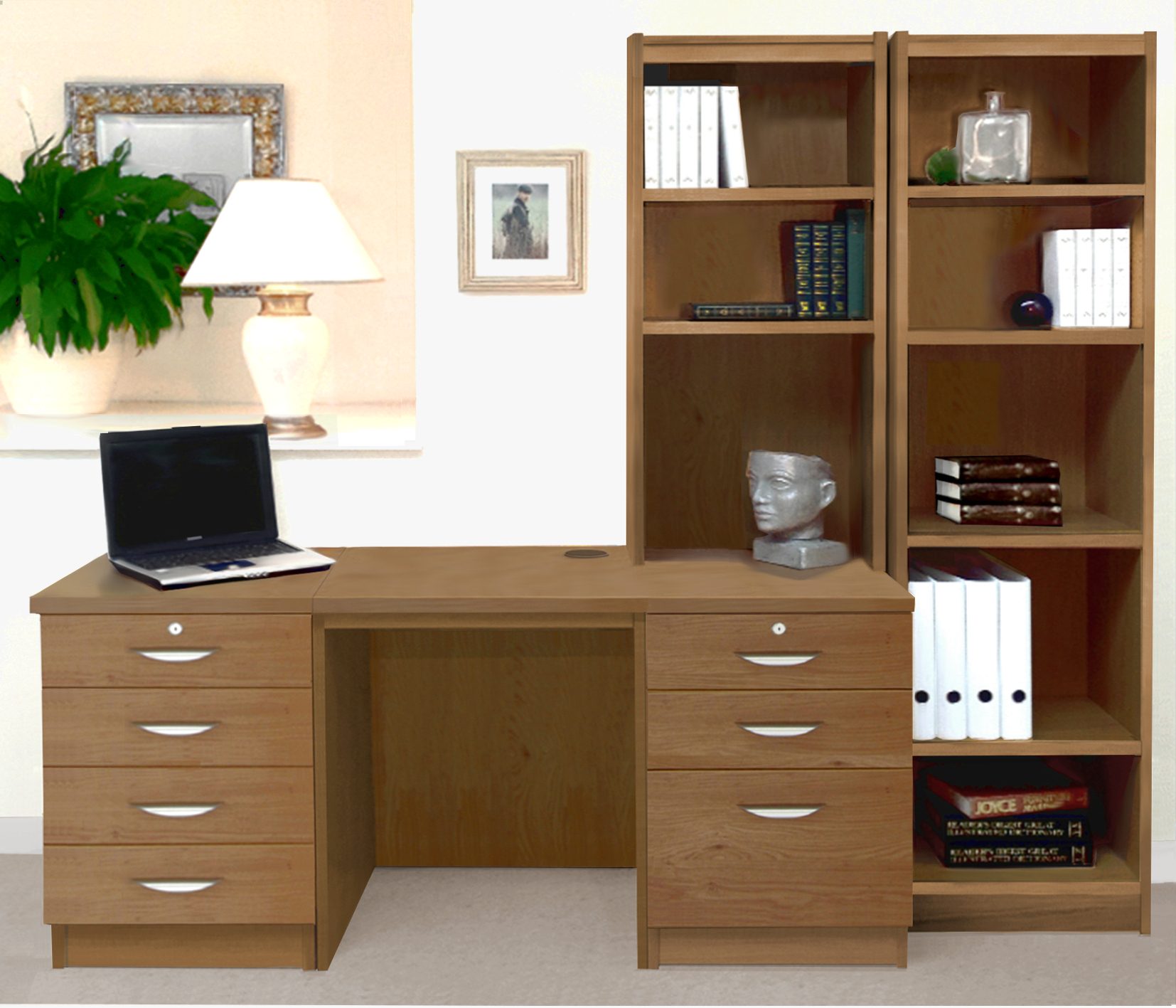 R White Cabinets Set 15 - Desk & Drawer Units with Bookcases - Quick ...