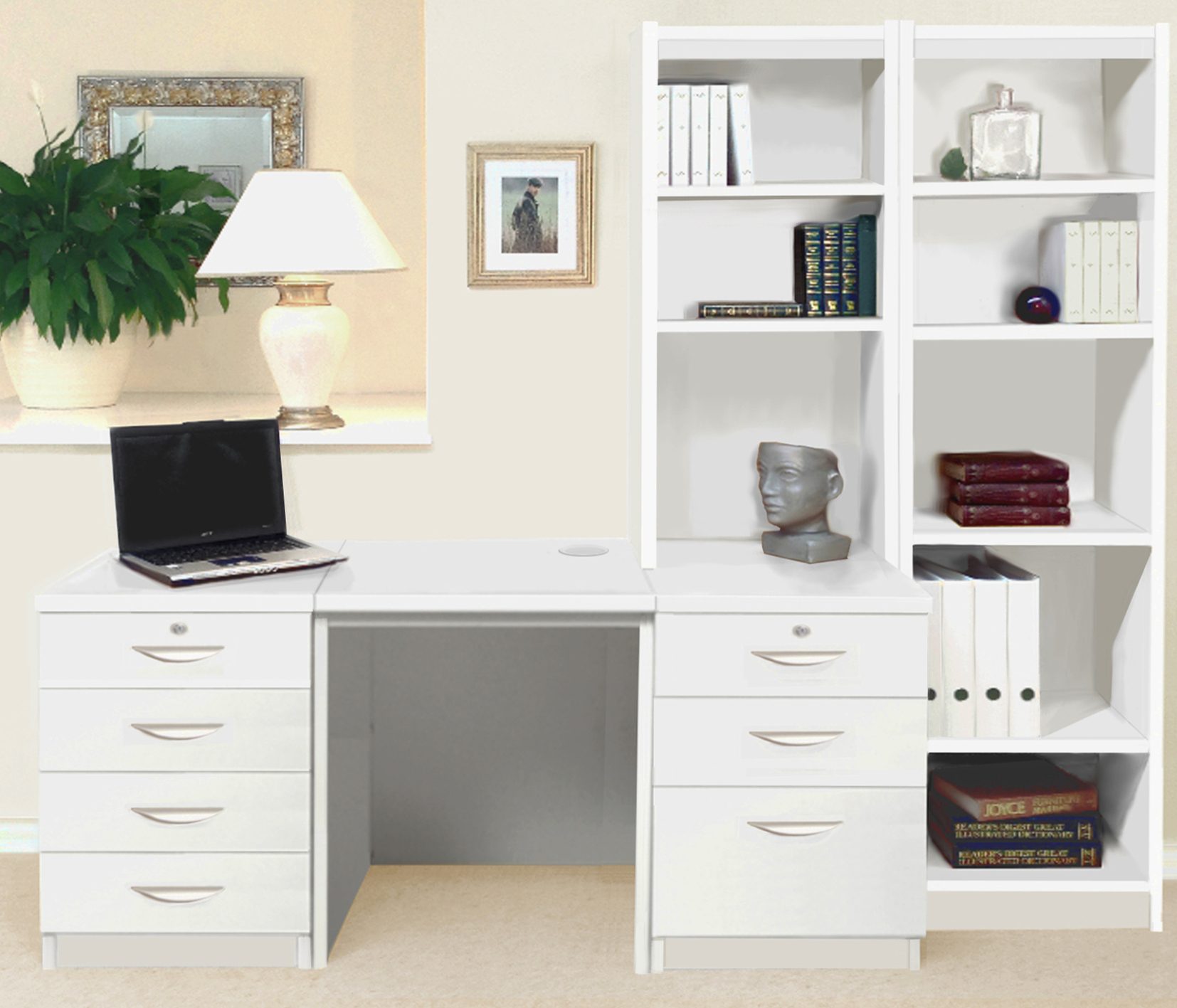 R White Cabinets Set 15 - Desk & Drawer Units with Bookcases - Quick ...
