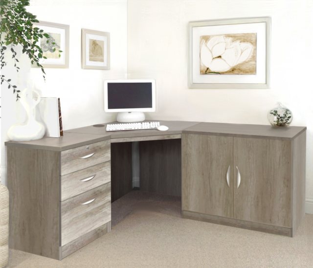 R White Cabinets Set 13 Corner Desk with Cupboard Drawer Units